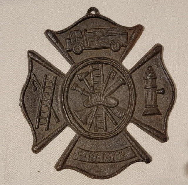 FIREMAN PLAQUE MALTESE Firefighter Cross, cast iron sign 8 x 9 inches £ ...