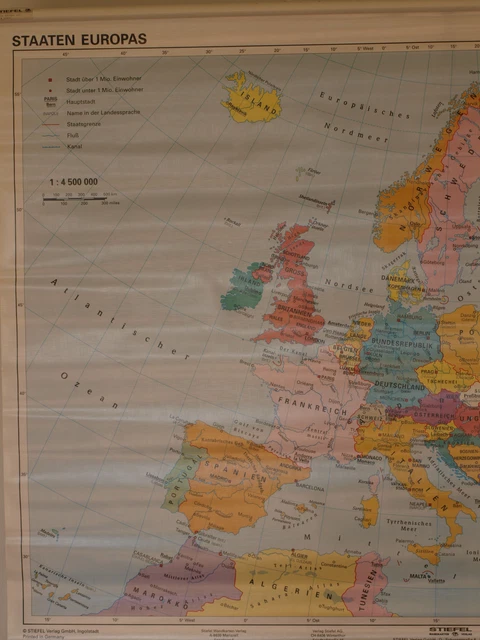 SCHOOL WALL MAP Beautiful Old Europakarte Countries ~ 1992 156x110cm ...