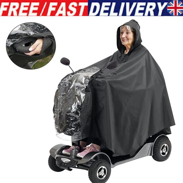 MOBILITY SCOOTER CAPE Waterproof Rain Coat Poncho Hood Cover Black ...