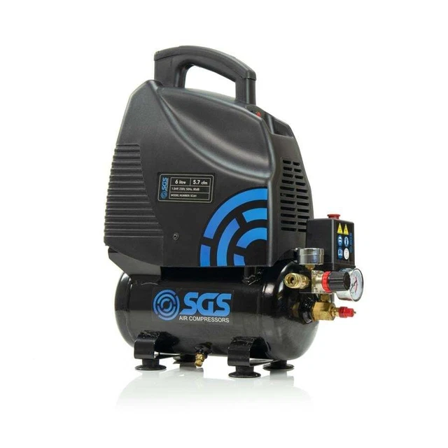 SGS 6 LITRE Portable Air Compressor, Oil Free 1.5HP 5.7CFM 115PSI ...