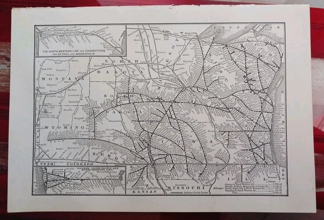 1910 TRAIN ROUTE Map CHICAGO & NORTH WESTERN RAILROAD Wyoming & NW ...
