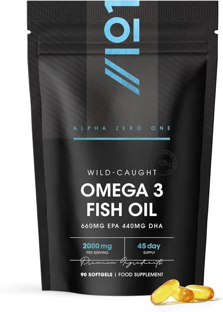 OMEGA 3 WILD Caught Fish Oil 2000mg 660mg EPA 440mg DHA 90 Softgels No ...