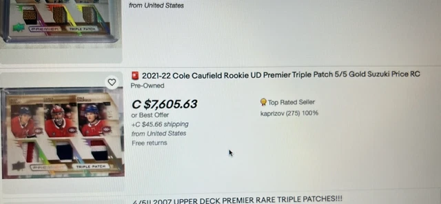 2021-22 UD PREMIER Triple Patch Cole Caufield/Carey Price/Nick Suzuki-3 ...