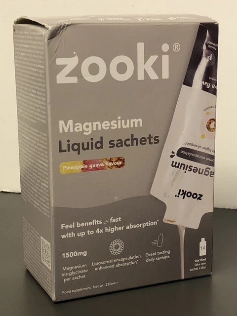 ZOOKI 1500MG MAGNESIUM Bis-Glycinate Liquid Sachets 14 x 15ml Sachets ...
