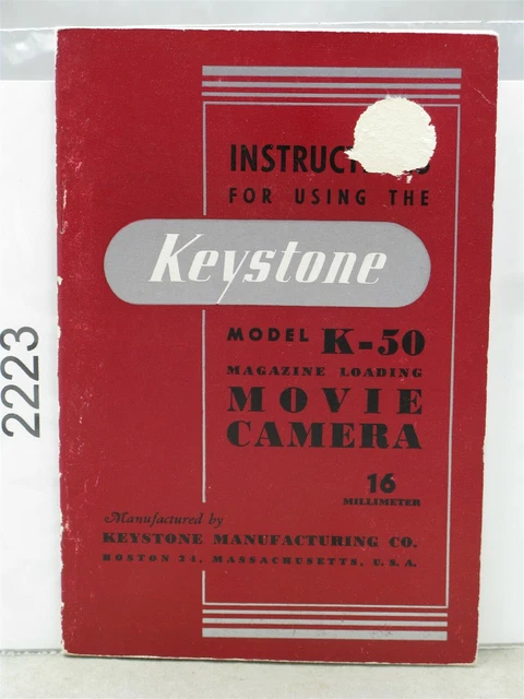 KEYSTONE MODEL K-50 Magazine Loading 16mm Movie Camera Original Manual ...