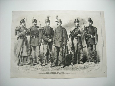 1868 ENGRAVING. NEW uniforms of the army and national guard mobile... £ ...
