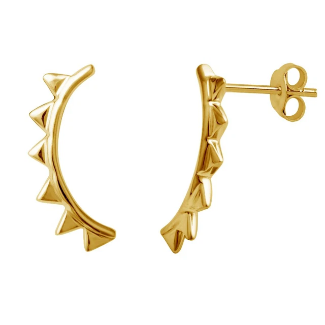 YELLOW GOLD PLATED Sterling Silver Triangle Spike Ear Crawler Stud ...