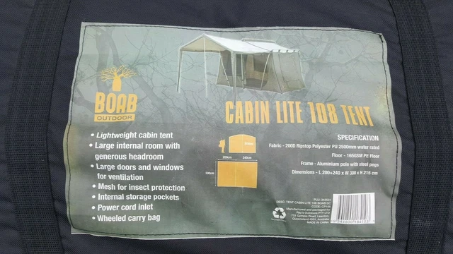 BOAB OUTDOOR CABIN Lite 108 Tent $27.00 - PicClick AU