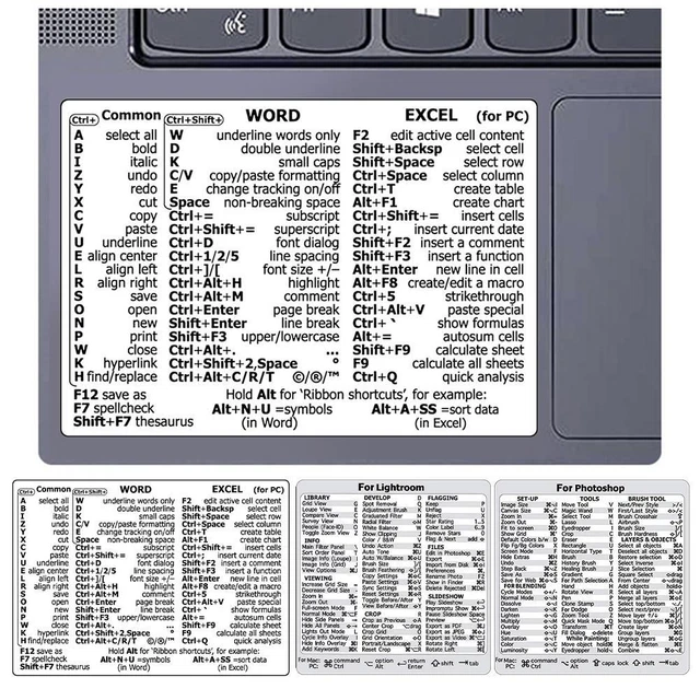 ADHESIVE COMPUTER KEYBOARD Reference Shortcut Sticker PC Keys Shortcuts ...
