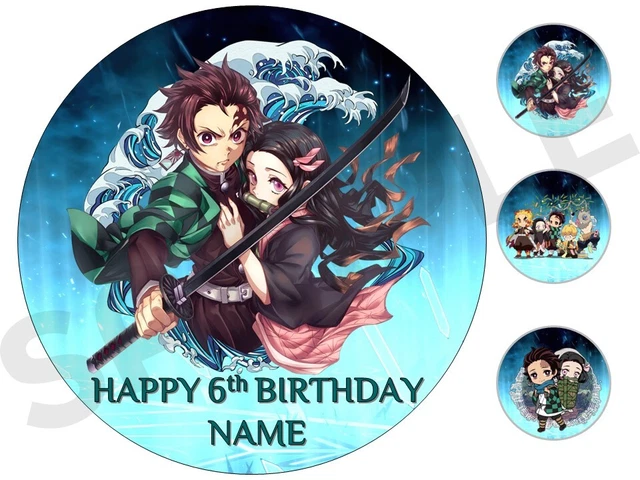 DEMON SLAYER 💗PERSONALISED Edible round Cake Topper wafer/icing 💗 £3.99 ...