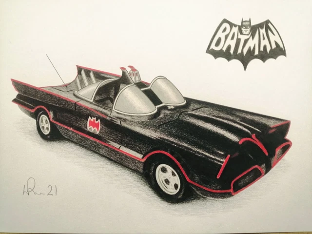 GEORGE BARRIS BATMOBILE inspired Adam West original pencil drawing £32. ...