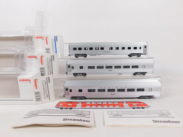 MÄRKLIN H0 AC 43601+43602 US USA Streamliner Santa Fe NEM KKK Passenger ...