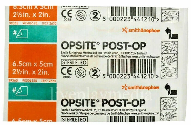 OPSITE POST-OP WOUND Film Dressing Sterile 6.5cm x 5cm 9.5cm x 8.5cm ...