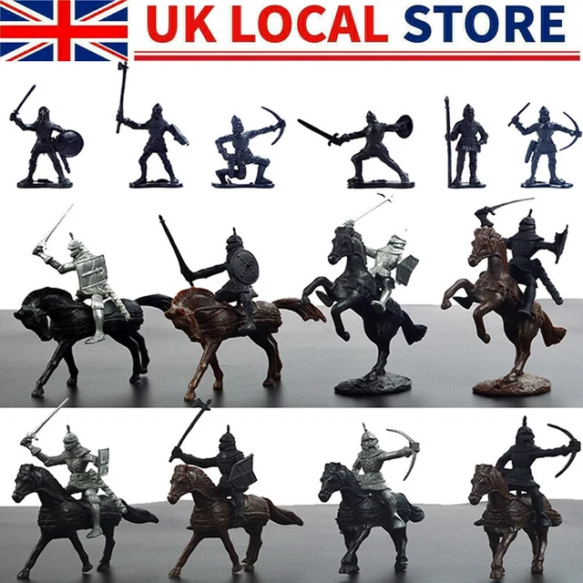 28PCS MEDIEVAL KNIGHTS Warriors Horses Soldiers Figures Model Playset ...