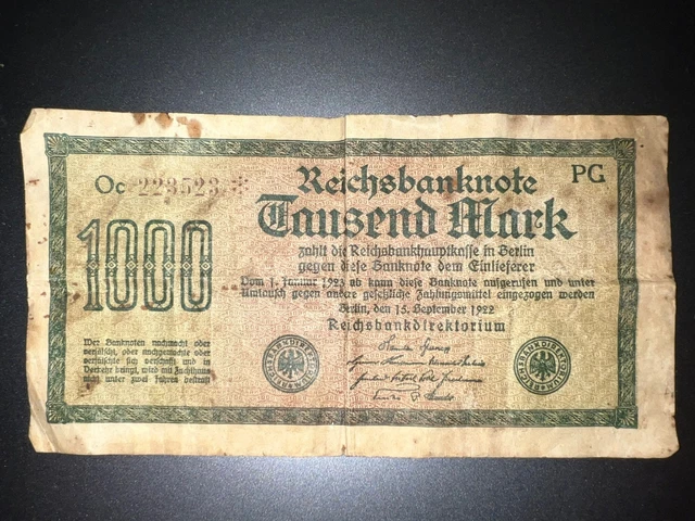 BANKNOTE/DEUTSCHE REICHSBANKNOTE/1000 MARK 1922 EUR 15,00 - PicClick DE