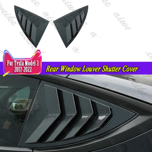CARBON FIBER STYLE Rear Window Louver Shutter Cover For Tesla Model 3 ...