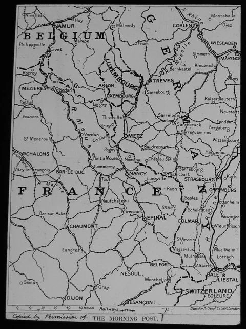 WW1 WAR MAP SHOWING GERMAN AND FRENCH FRONT LINES Magic Lantern Slide £ ...