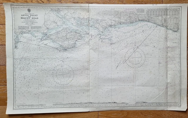 VINTAGE MARITIME CHART sea map Brighton Anvil point Beachy Head Isle of ...