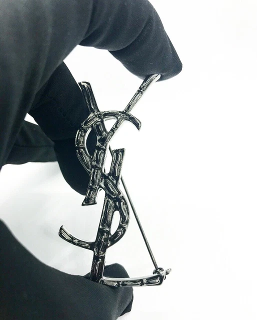 YSL YVES SAINT Laurent Large Black Opyum Logo Crocodile Brooch Pin $300 ...