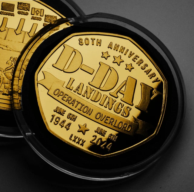 D-DAY LANDINGS 80TH Anniversary 24ct Gold Coin in Capsule. 1944-2024 ...