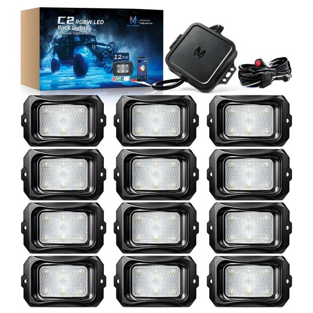 MICTUNING C2 12PODS RGBW Lumières de roche LED incurvées Lumières néon ...