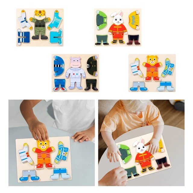 WOODEN DRESS UP Puzzle Set Change Clothes Games Interchangeable Puzzle ...