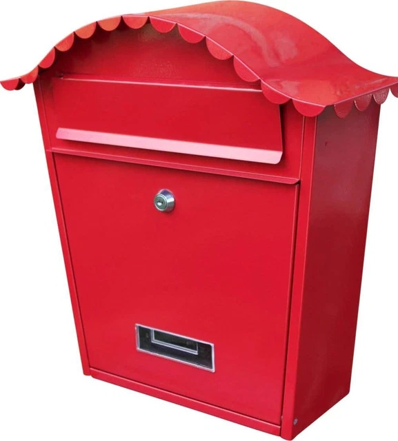 TRADITIONAL GALVANISED WALL Mounted Post Box Powder-Coated in Red ...