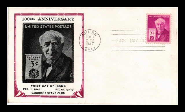 DR JIM STAMPS Us Cover Thomas Edison Fdc Scott 945 Sandusky Stamp Club ...