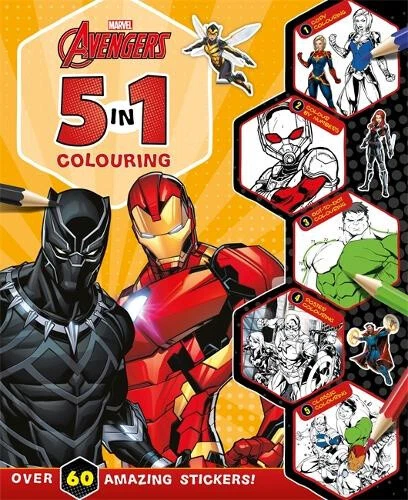 MARVEL AVENGERS: 5 in 1 Colouring (With dot-to-dot, colour-by-numbers ...