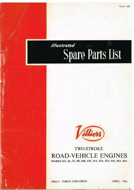 VILLIERS 2L 3L 9E-11E 31A/C 32A-35A 2-Stroke Engine 1964 Factory Parts ...
