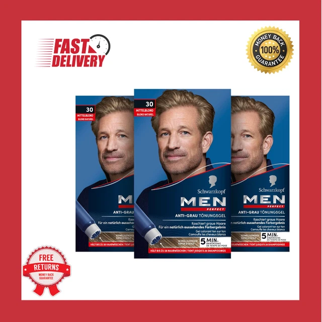 SCHWARZKOPF MEN PERFECT 30 Haartönung Mittelblond, 3Er Pack (3 X 80Ml ...