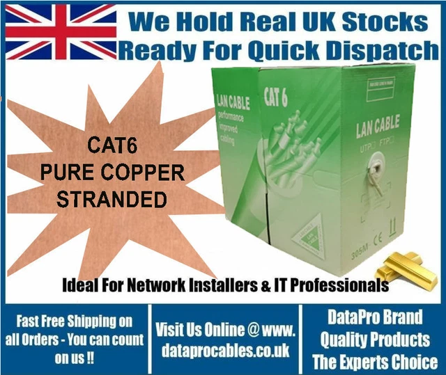 NEW 305M CAT6 Stranded UTP Network UTP Cable Reel LSOH GREY 1000ft FULL ...