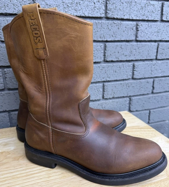 RED WING 1105 PECOS Brown Leather Soft Toe Pull On Work Boots Men’s ...