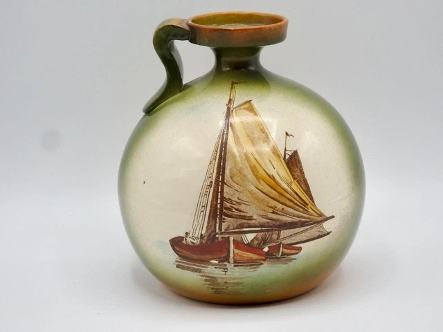 RARE ANTIQUE FOLEY Faience WILEMAN & Co VASE Windmill & SAILING BOATS ...