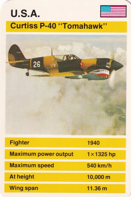 TOP TRUMPS CARD aircraft WW2 Curtiss P-40 Toma Hawk (2) £3.00 - PicClick UK