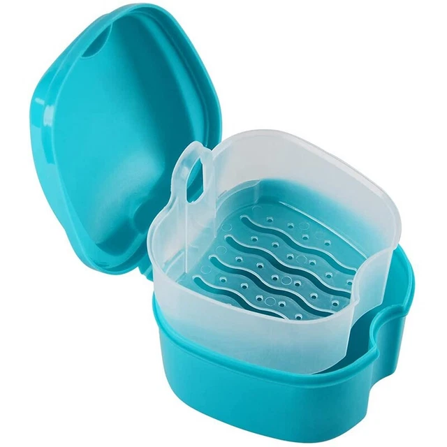 BLUE DENTURE CASE, Denture Cup with Strainer, Denture Bath Box False ...