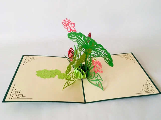 LOTUS FLOWERS, 3D Folding Cards, Pop-Up Cards, Congratulations Card ...