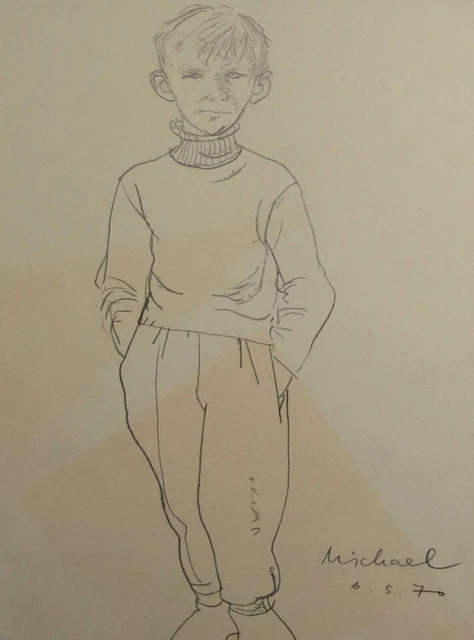 VINTAGE PENCIL DRAWING little boy full size portrait £83.18 - PicClick UK