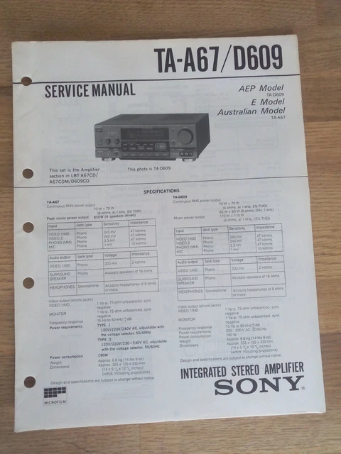 SONY SCHEMA - Service Manual Integrated Stereo Amplifier TA-A67 TA-D609 ...