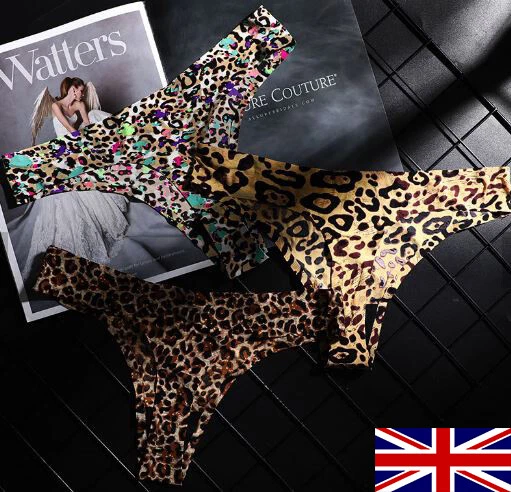 WOMANS SEXY THONG G-String Silk Panties Knickers Leopard Print Seamless ...
