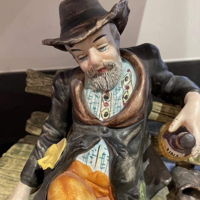 VINTAGE LARGE CAPODIMONTE PORCELAIN Figurine Tramp Hobo on Bench ... VINTAGE LARGE CAPODIMONTE PORCELAIN Figurine Tramp Hobo on Bench ...