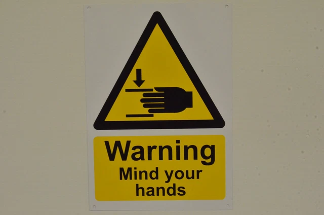 WARNING MIND YOUR HANDS A4 sign or sticker machinery equipment ...
