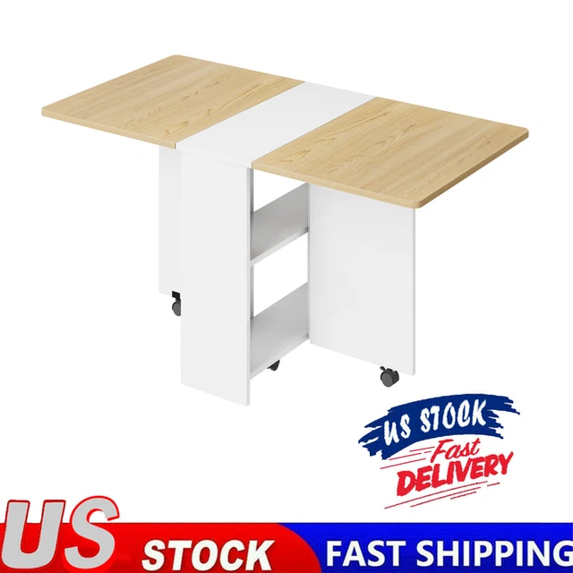 FOLDING DINING TABLE Space Saving Kitchen Table 2 Tier Storage Rack w ...