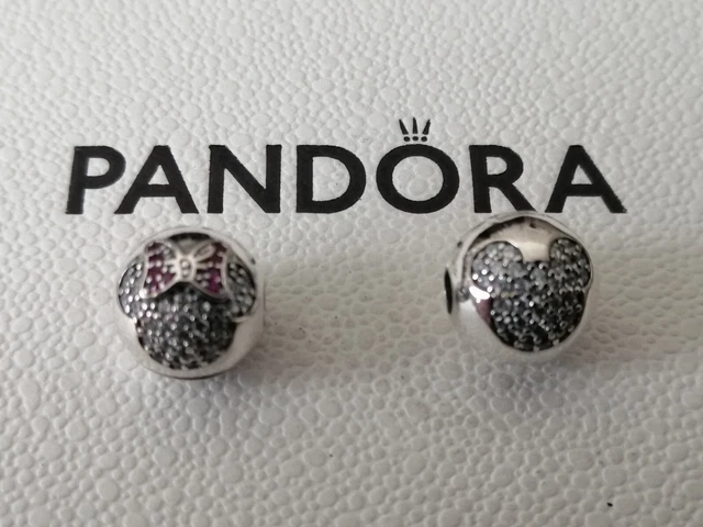 PANDORA DISNEY'S MICKEY And Minnie Mouse Pave' Pair Of Ball Clips £16. ...