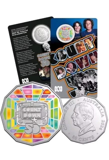 COUNTDOWN COLOURED 50 Cent Coin 50th Anniversary 2024 🪙 Free Postage 🪙 ...