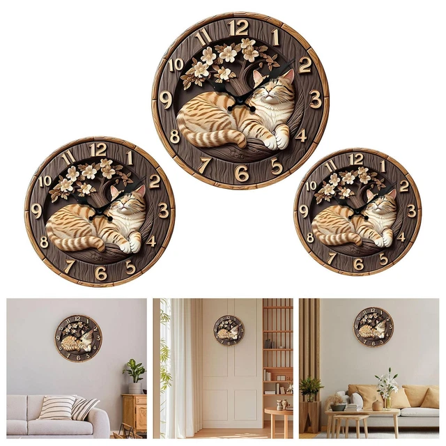 HORLOGE MURALE À motif chat, artistique et apaisante, pour salon ...