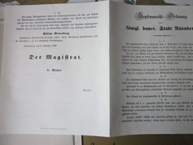 NÜRNBERG DOKU FAKSIMILE 1039E Kgl. Bayerische Hopfenmarktordnung 1846 ...