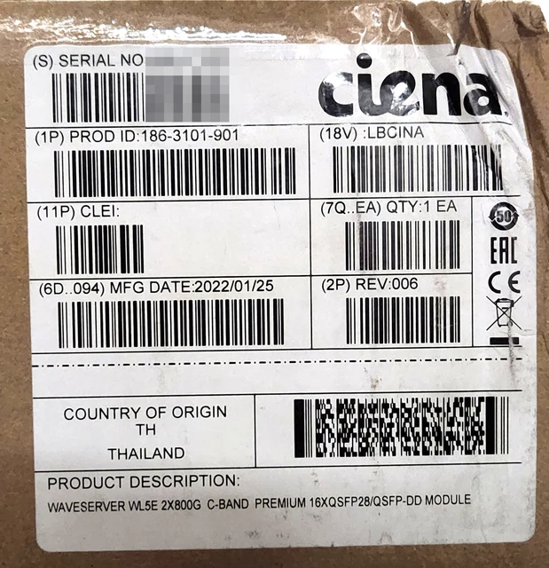 CIENA WL5E WAVESERVER 2X800G C-Band Premium 16XQSFP28/QSFP-DD Module £ ...