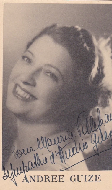 PHOTOGRAPHIE ORIGINALE CARTE de l'actrice belge Andrée Guize AUTOGRAPHE ...