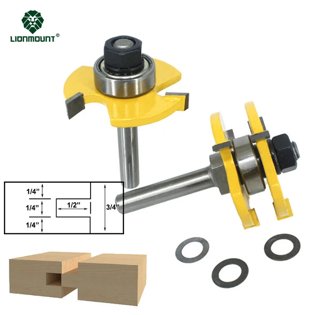 TENON JOINT ROUTER Bits Set Tongue & Groove Woodworking Cutter Yellow ...